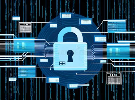 Digital Security Lock Surrounded By Data Streams And Binary Code