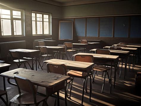 Premium Ai Image A Classroom With A Desk And A Window With A