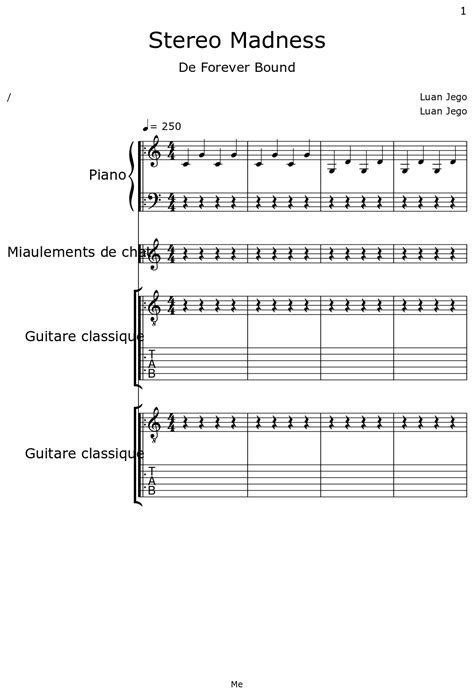 Stereo Madness Sheet Music For Piano Cat Meows Classical Guitar