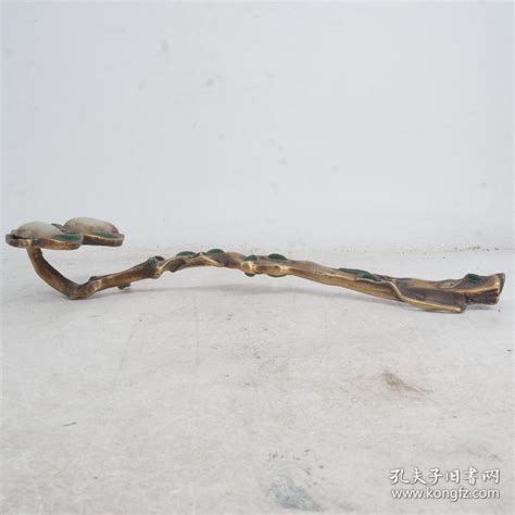 【图】期收藏——祖传《和田玉双寿如意 》和田玉寿桃，宝石做叶，精铜为径、杆，作工精致，寓意吉祥，小巧琳珑，包浆厚重，磨损自然，难得一见的藏品，全长27公分拍品信息网上拍卖拍卖图片拍卖网