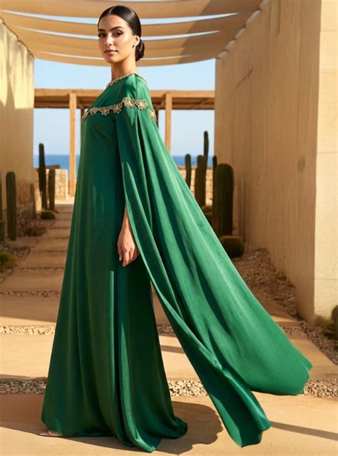 Noor Al Huda Pure Silk Green Kaftan With Gold Embroidered Sash Exuding