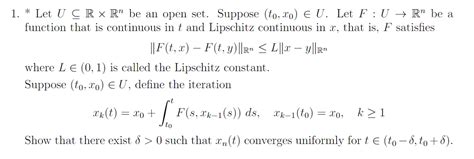 Solved 1 Let U⊆r×rn Be An Open Set Suppose T0 X0 ∈u