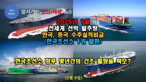 Cc En한글 2025년 1월 전세계 선박 발주량 한국 중국 수주실적비교한국조선소 1위 탈환 한국조선소 향후 몇 년간의 건조 물량을 확보 Youtube