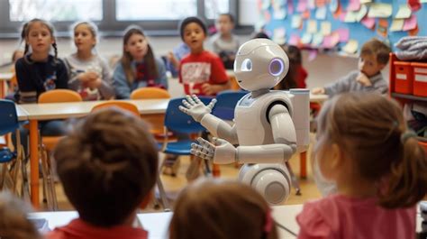 Premium Photo A Humanoid Robot Teaching A Classroom Full Of Attentive