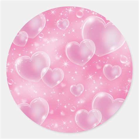 Pink Bubble Hearts Cute Girly 90s Style Birthday Classic Round Sticker