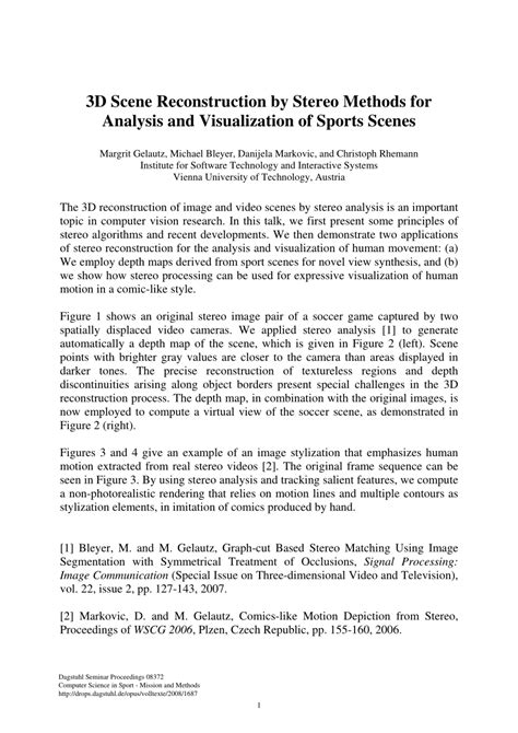 Pdf 3d Scene Reconstruction By Stereo Methods For Analysis And Visualization Of Sports Scenes