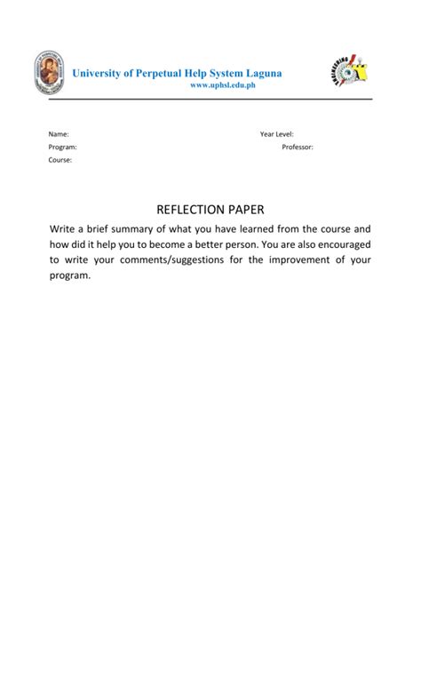 Reflection Paper Template Uphsl