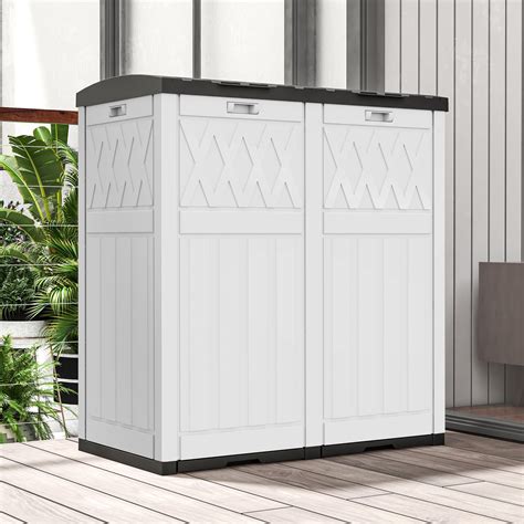 Dextrus 62 Gallon Outdoor Resin Trash Bins Garbage Dual Can With Tiered