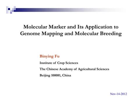 Molecular Marker And Its Application To Genome Mapping And Molecular