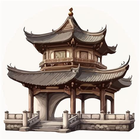 A Drawing Of A Building With A Pagoda On The Top Premium Ai