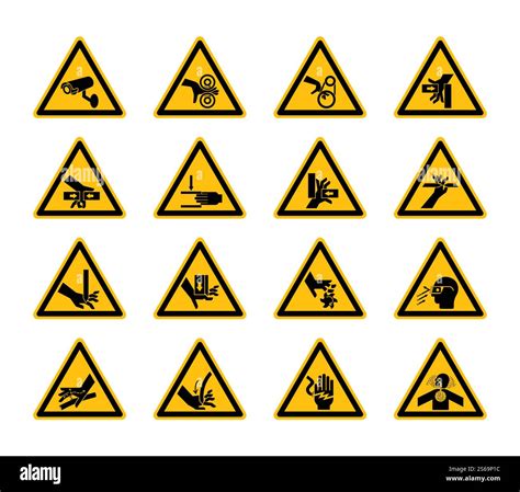 Triangular Warning Hazard Symbols Labels Isolate On White Background