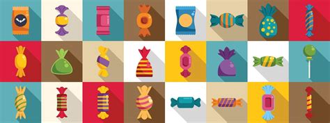 Candy Wrappers Icons Set Colorful Wrapped Candies And Sweets Icons Set