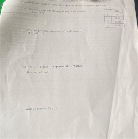 Solved Functions 4 Use The Table Of Functional Values