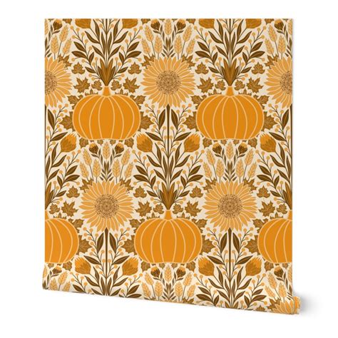 Pumpkin Patch Monochromatic Wallpaper Spoonflower