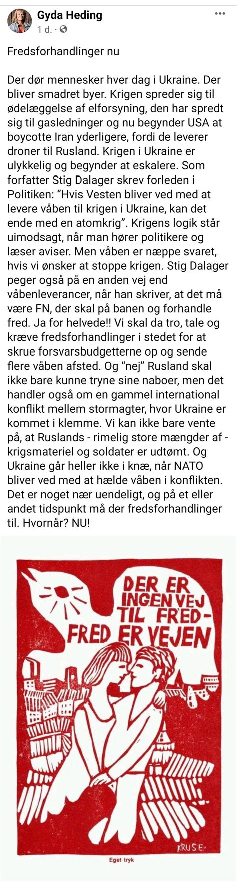 Enhedslistens Gyda Heding Vil Have Fredsforhandlinger Med Putin Nu Rdenmark