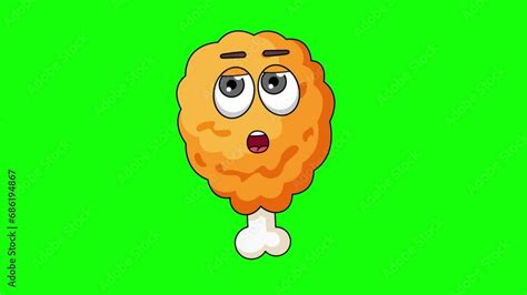 Fried Chicken Cartoon Facing With Rolling Eye Emoji Emoticon Animation