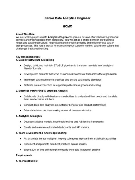 Jd Senior Data Analytics Engineer Pdf Analytics Data Analysis