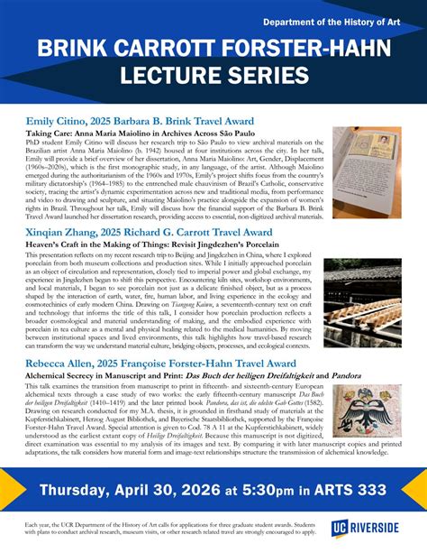 2026 Brink Carrott Forster Hahn Lecture Series Department Of The
