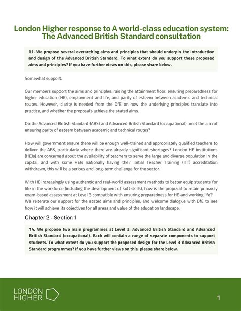 London Higher Response To A World Class Education System The Advanced