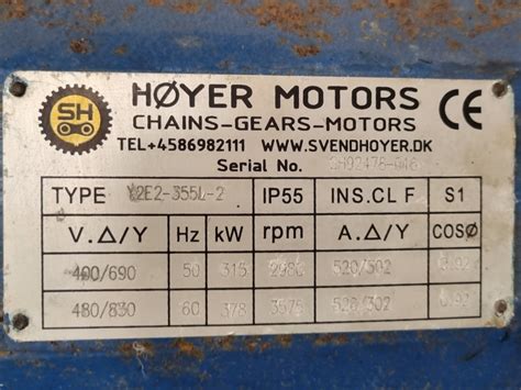 Used Hoyer Motors Y2e2 355l 2 Electric Motor Hos Bv
