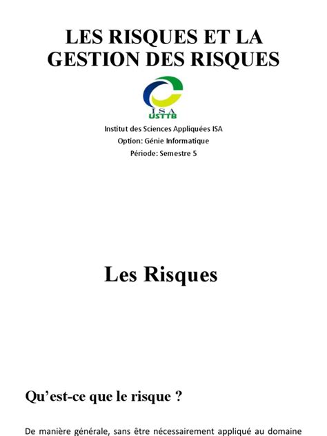 Chapitre Ii Les Risques Et La Gestion Des Risques Télécharger Gratuitement Pdf Risque