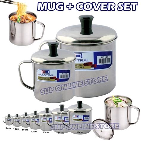 Stainless Steel Mug With Cover Cawan Dengan Pentutup Kole Ayan Enamel Mug Shopee Malaysia