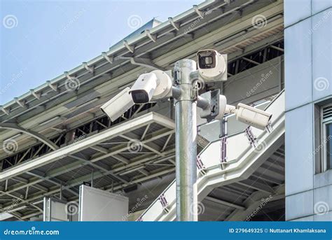 Multiple Cctv Cameras Mounted On Post Stock Image Image Of Security Digital 279649325