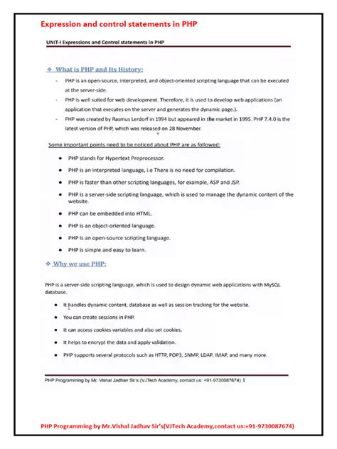 Unit I Expression And Control Statement In Php Pdf Control Flow Boolean Data Type