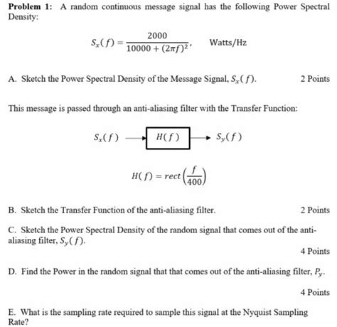 Solved Problem A Random Continuous Message Signal Has The Chegg