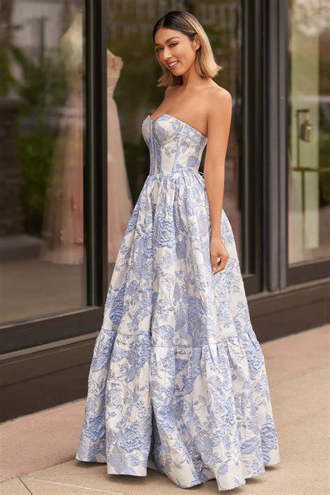 A Line Sweetheart Floral Printed Long Prom Dresses