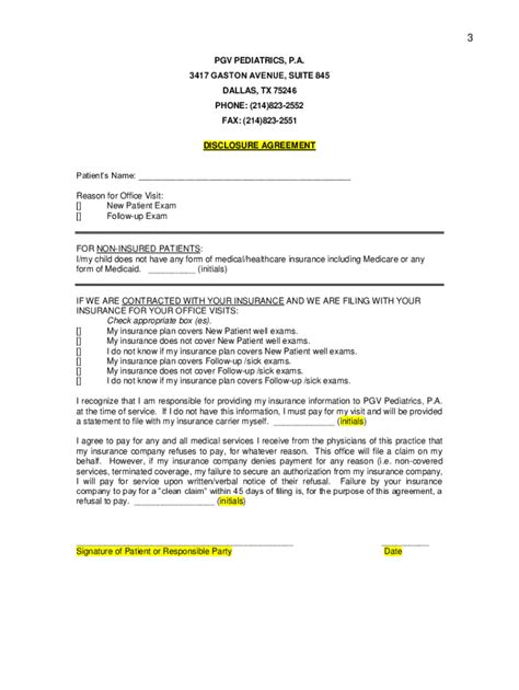 Fillable Online Pgv Pediatrics Pa 3417 Gaston Avenue Suite 845