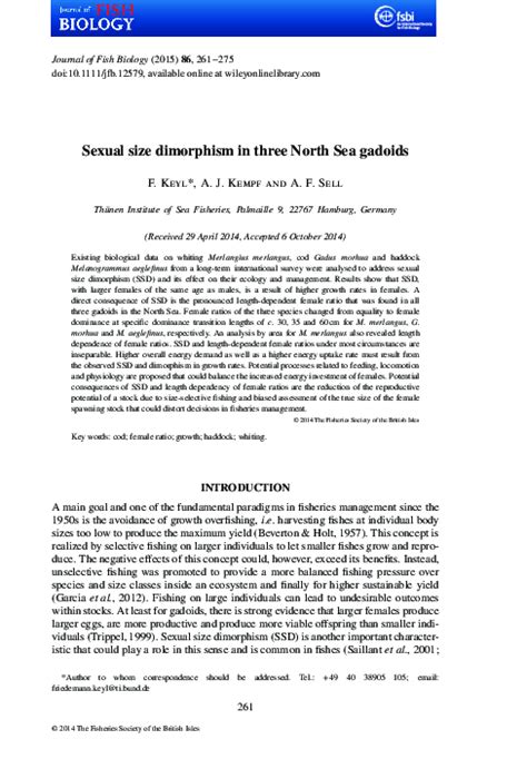 Pdf Sexual Size Dimorphism In Three North Sea Gadoids