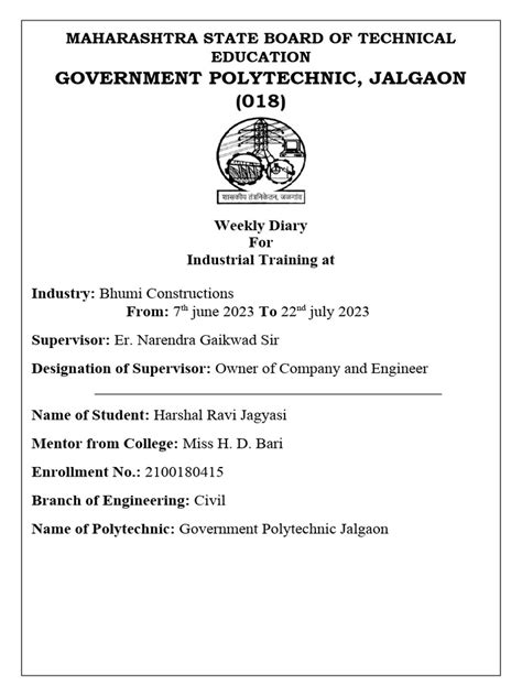 Daily Diary Industrial Training Pdf