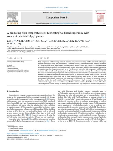 Pdf A Promising High Temperature Self Lubricating Cu Based Superalloy