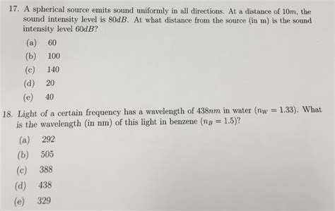 solved 17 a spherical source emits sound uniformly in all