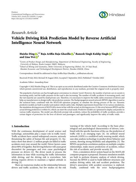 Pdf Vehicle Driving Risk Prediction Model By Reverse Artificial Intelligence Neural Network
