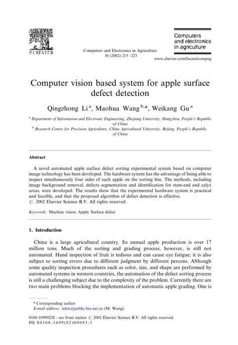 Pdf Computer Vision Based System For Apple Surface Defect Detection