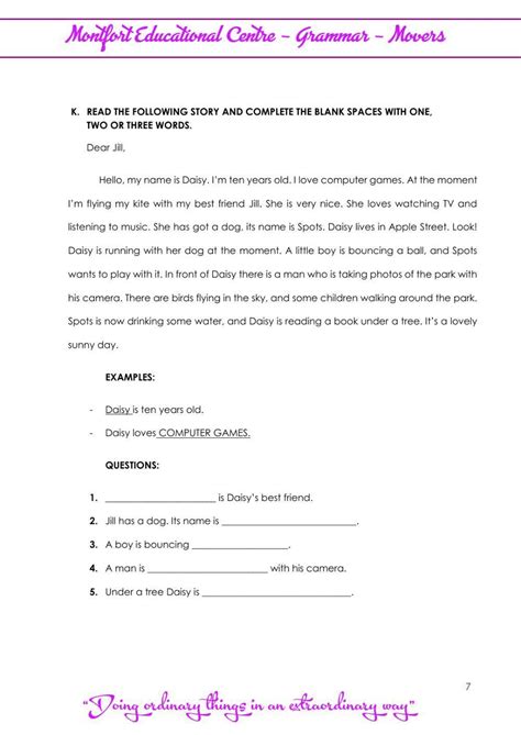 Movers Grammar Unit 1 Online Exercise For Live Worksheets