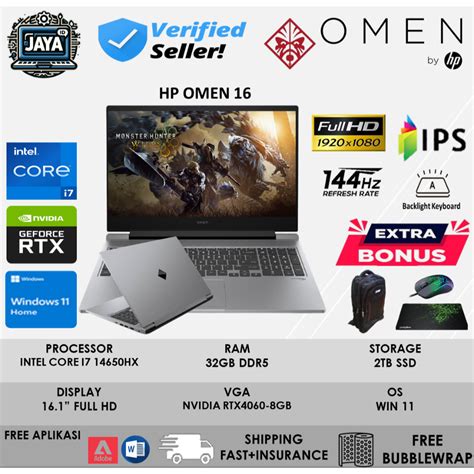 Jual Laptop Gaming HP Omen 16 Intel Core I7 14650HX RTX4060 Ram 32GB DDR5 2TB Ssd FHD IPS 144Hz