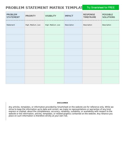Ic Problem Statement Matrix Template Word Pdf