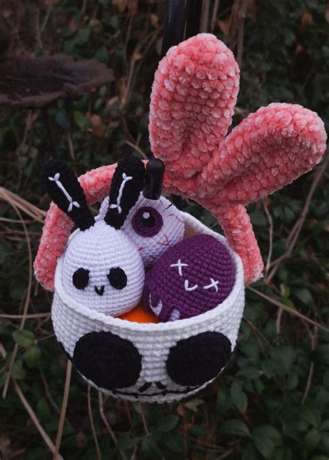 Crochet Pattern Easter Basket Goth Easter Eggs Amigurumi Easter Decor Crochet Skull Pdf