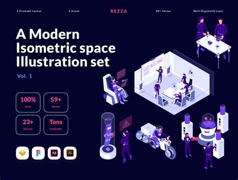 Rezza Isometric Space Illustration Set A Beautiful Space Themed Isometric Illustration Space