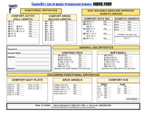 Comfortfit Prefabricated Orthotics Order Form Blank Fillable Template