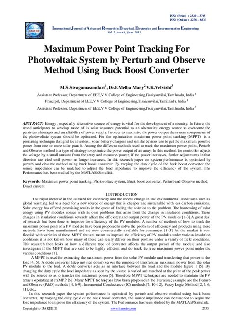 Pdf Maximum Power Point Tracking For Photovoltaic System By Perturb And Observe Method Using