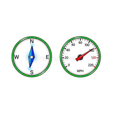 Compass And Speedometer Displaying Direction And Velocity Measurements
