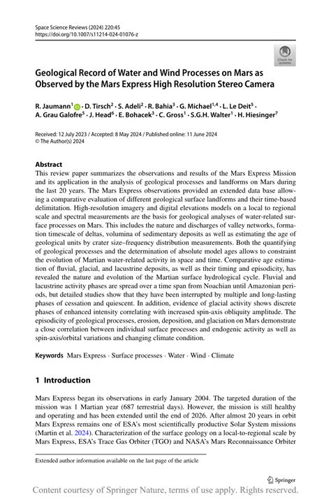 Pdf Geological Record Of Water And Wind Processes On Mars As Observed
