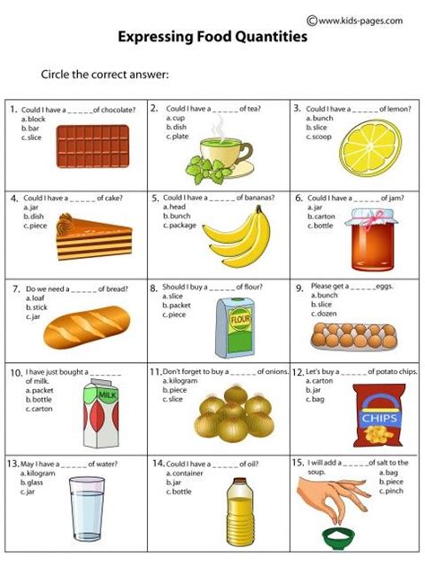Measuring Food Worksheets