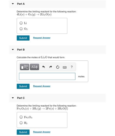 Solved Part A Determine The Limiting Reactant For The