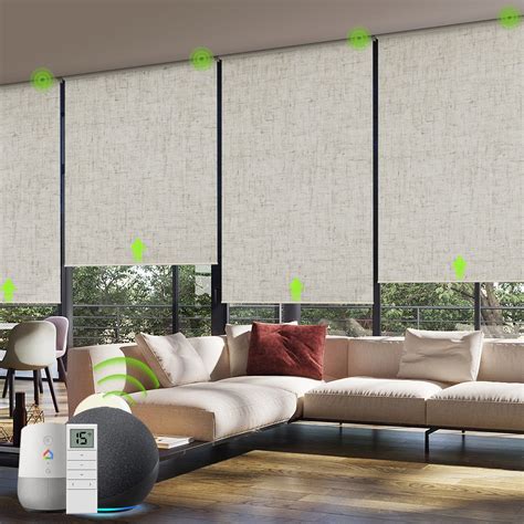Yoolax Motorized Blind Remote Control Smart Roller Shade Linen Beige 56