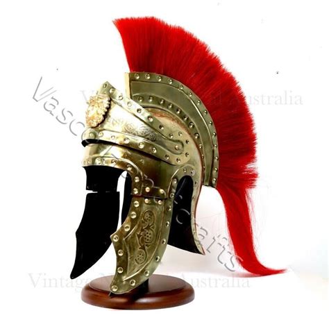 Antique Medieval Roman Centurion Vintage Helmet Armor Red Crest Plume